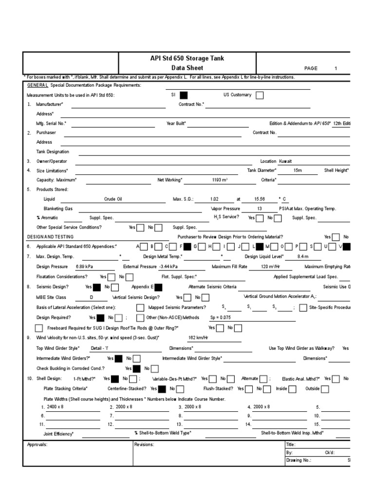 API 650 Datasheet 1 | PDF | Stairs | Pressure