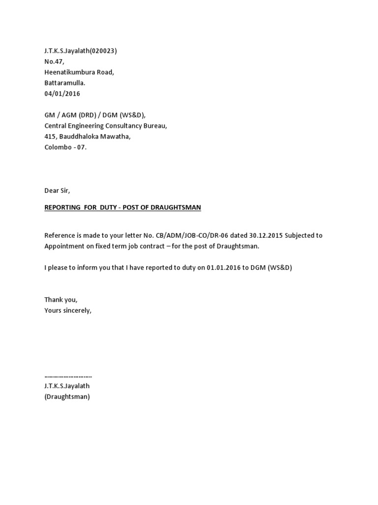 02-Contract Letter - Reporting Duty (02.03.2015) | PDF