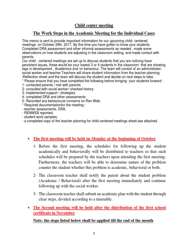 The Main Steps For The Child Center Meeting | PDF | Educational ...