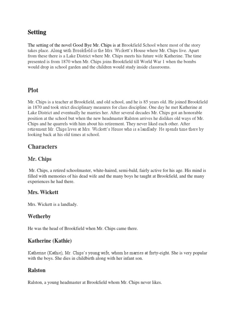 Setting: The Setting of The Novel Good Bye Mr. Chips Is at | PDF