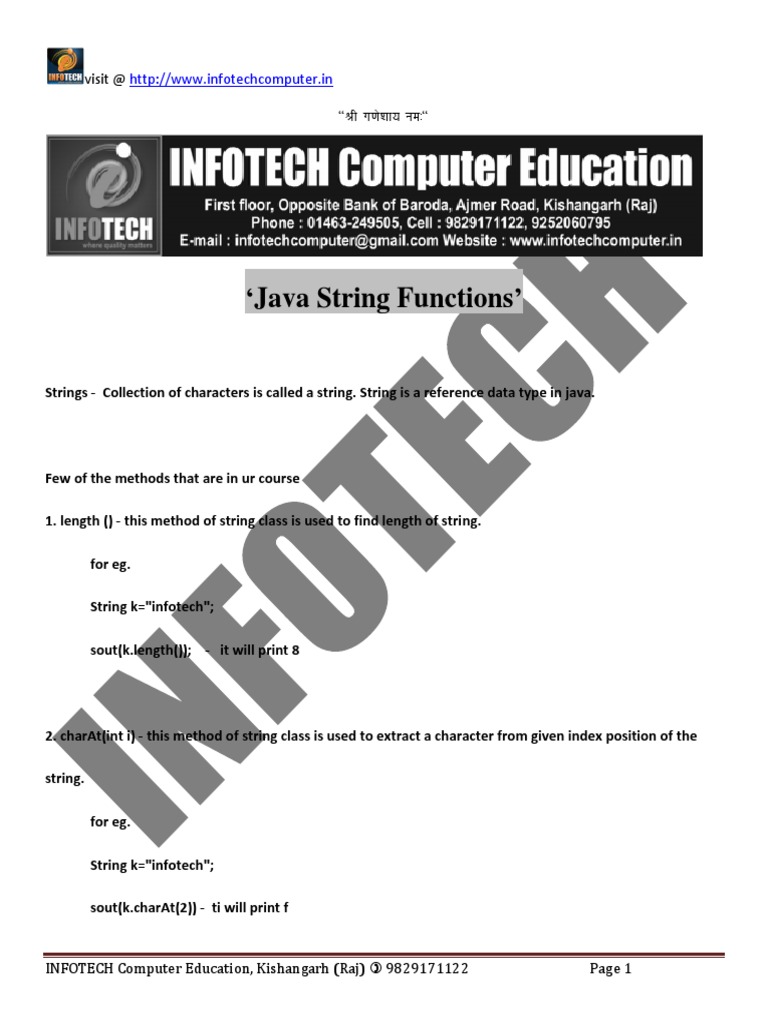 Java String Functions': Visit at "JH X.KS'KK Ue%" | Download Free PDF | String (Computer Science ...
