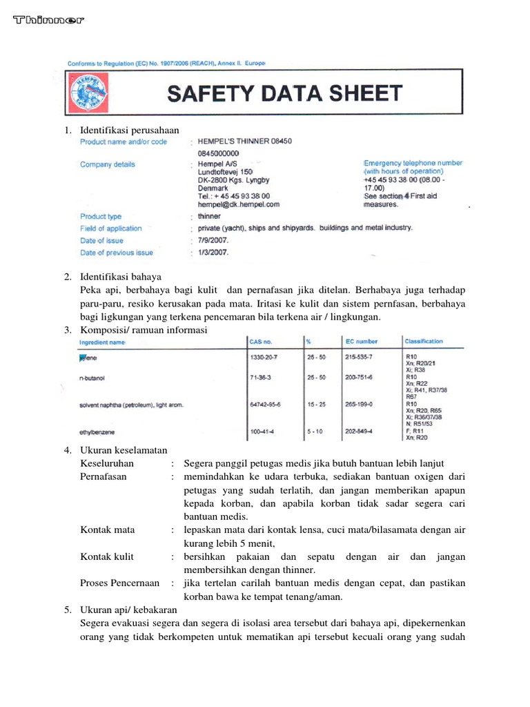 Msds Hampel's Thinner 08450 Bahasa Indonesia | PDF