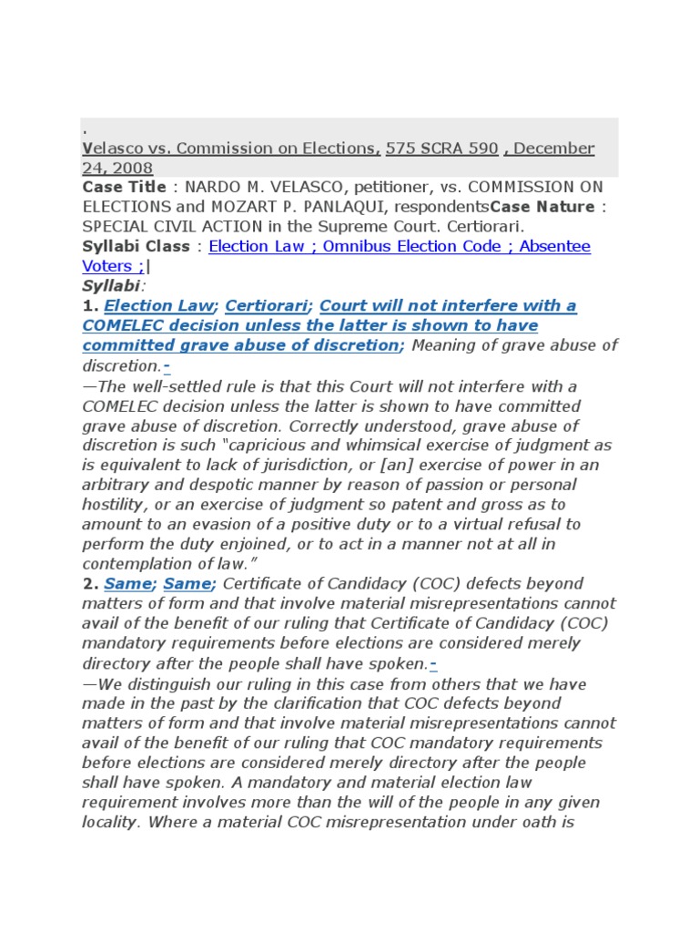 COMELEC Ruling on Absentee Voter and COC Cancellation | PDF | Voting ...