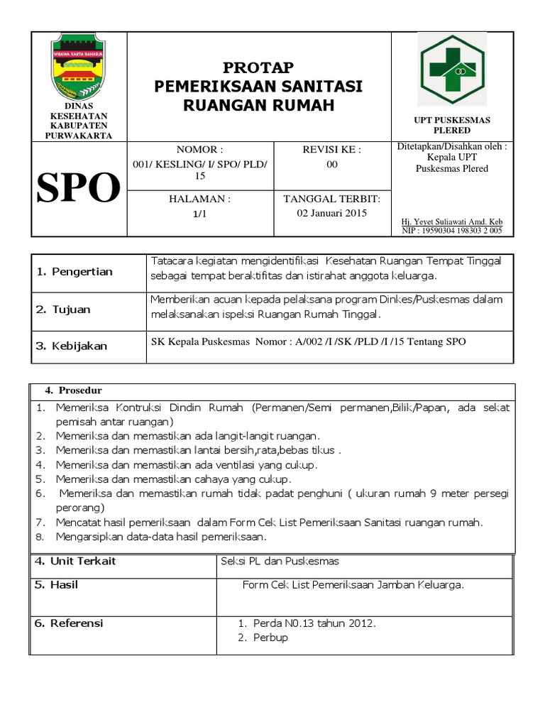 Sop Pemeriksaan Sanitasi Ruangan Rumah | PDF