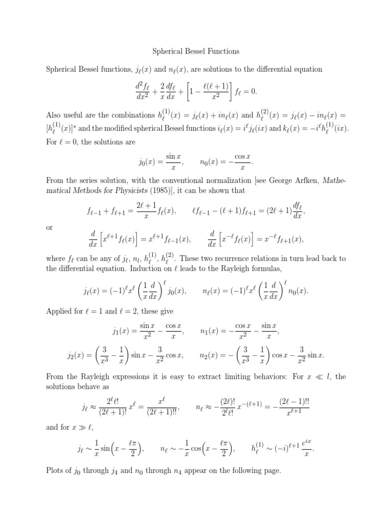 Spherical Bessel | PDF | Differential Calculus | Equations