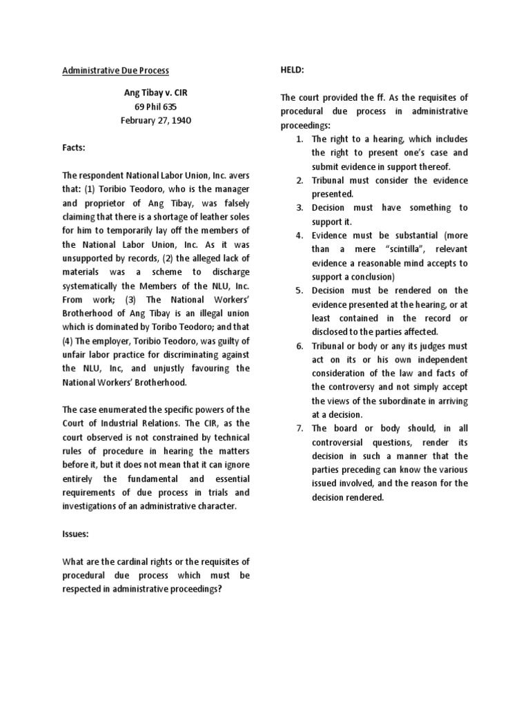 Ang Tibay v. CIR (GR No. L-46496) | PDF | Evidence | Tribunal