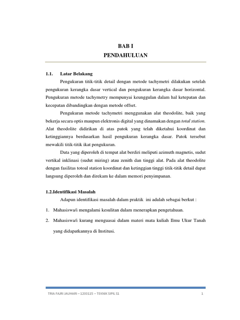 Laporan Tachymetri | PDF | Metode & Bahan Ajar | Teknologi & Rekayasa
