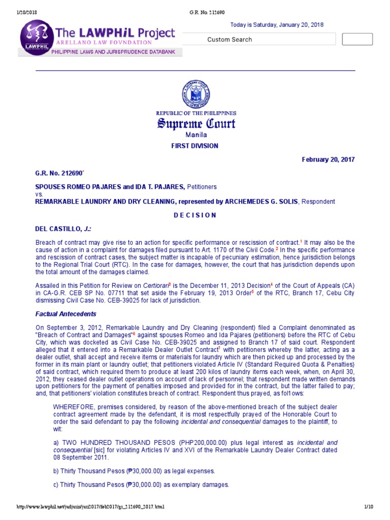 Pajares V Remarkable Laundry | PDF | Lawsuit | Damages