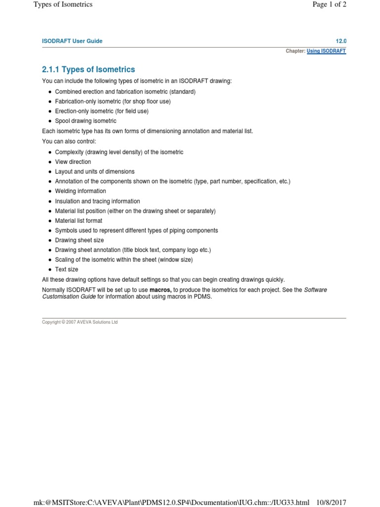 2.1.1 Types of Isometrics: ISODRAFT User Guide 12.0 | PDF