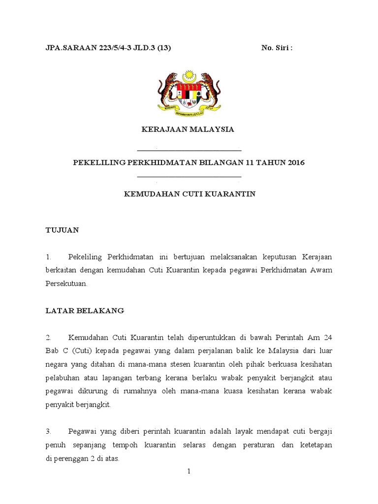 Cuti Kuarantin | PDF