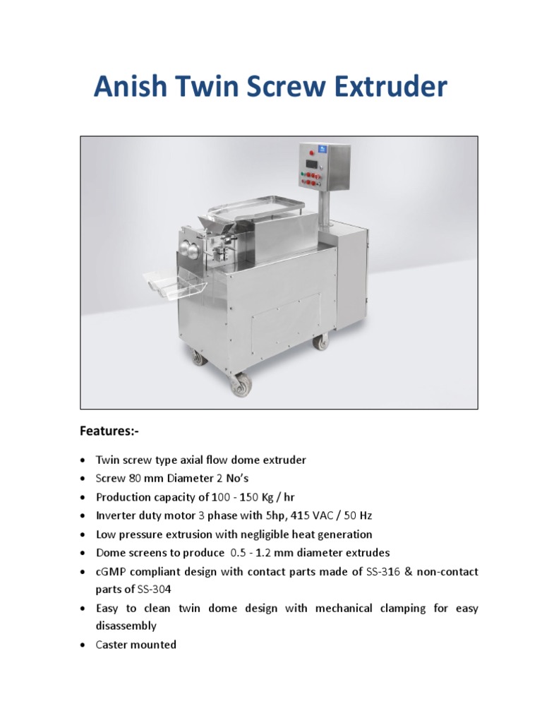 Anish Twin Screw Extruder | PDF