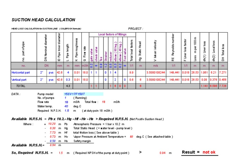 Suction Head Calculation: Local Factors of Fittings | PDF | Gases ...