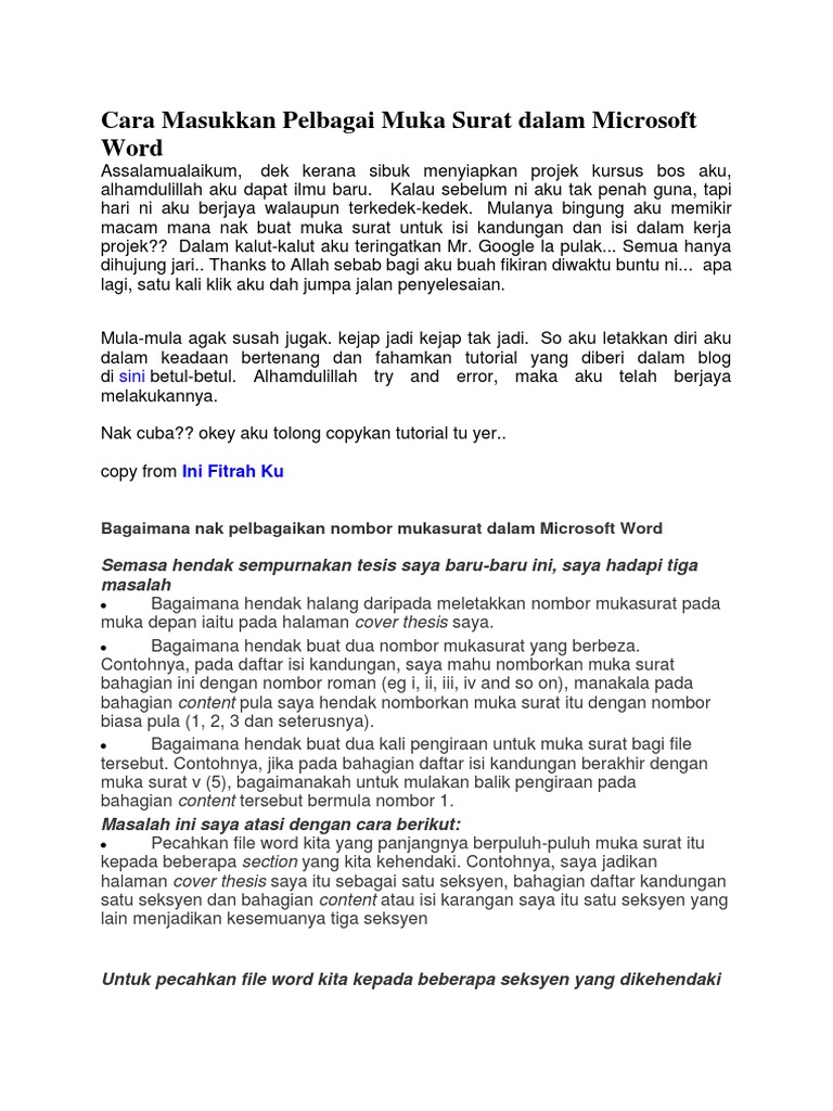 Cara Masukkan Pelbagai Muka Surat Dalam Microsoft Word | PDF