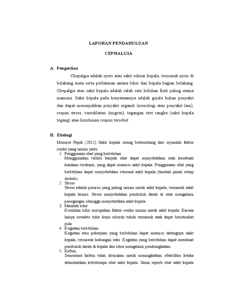 Laporan Pendahuluan Chepalgia | PDF