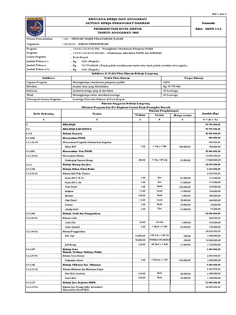 Contoh RKA SKPD | PDF