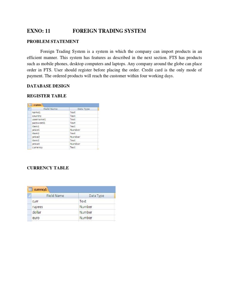 A Foreign Trading System: A Document Describing the Database Design ...