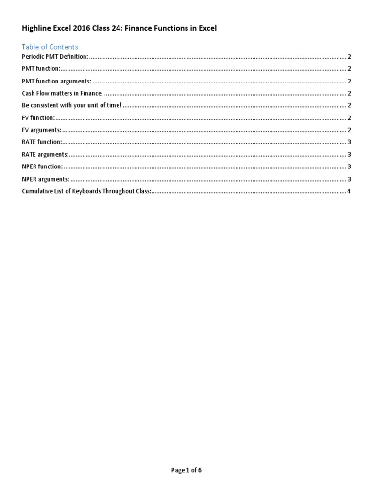 Highline Excel 2016 Class 24 Finance Functions in Excel | PDF | Present Value | Computer Keyboard