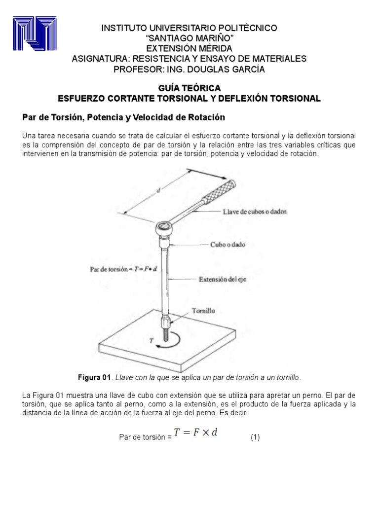 Guía 03. Esfuerzo Cortante Torsional y Deflexión Torsional | PDF ...