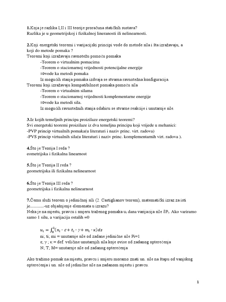 Statika II 1.Kolokvij-teorija-GFOS-Građevinska Statika 2 | PDF