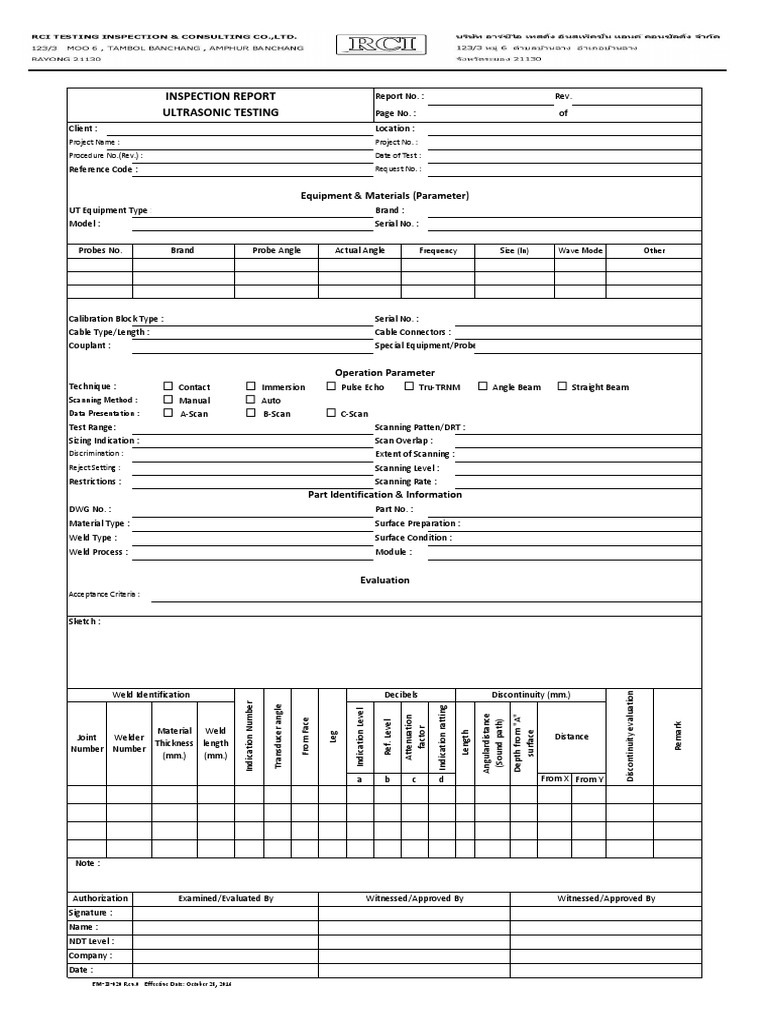 Fm-Ti-020 - Rev.0 Inspection Report Ultrasonic Examination (Aws d1.1 ...