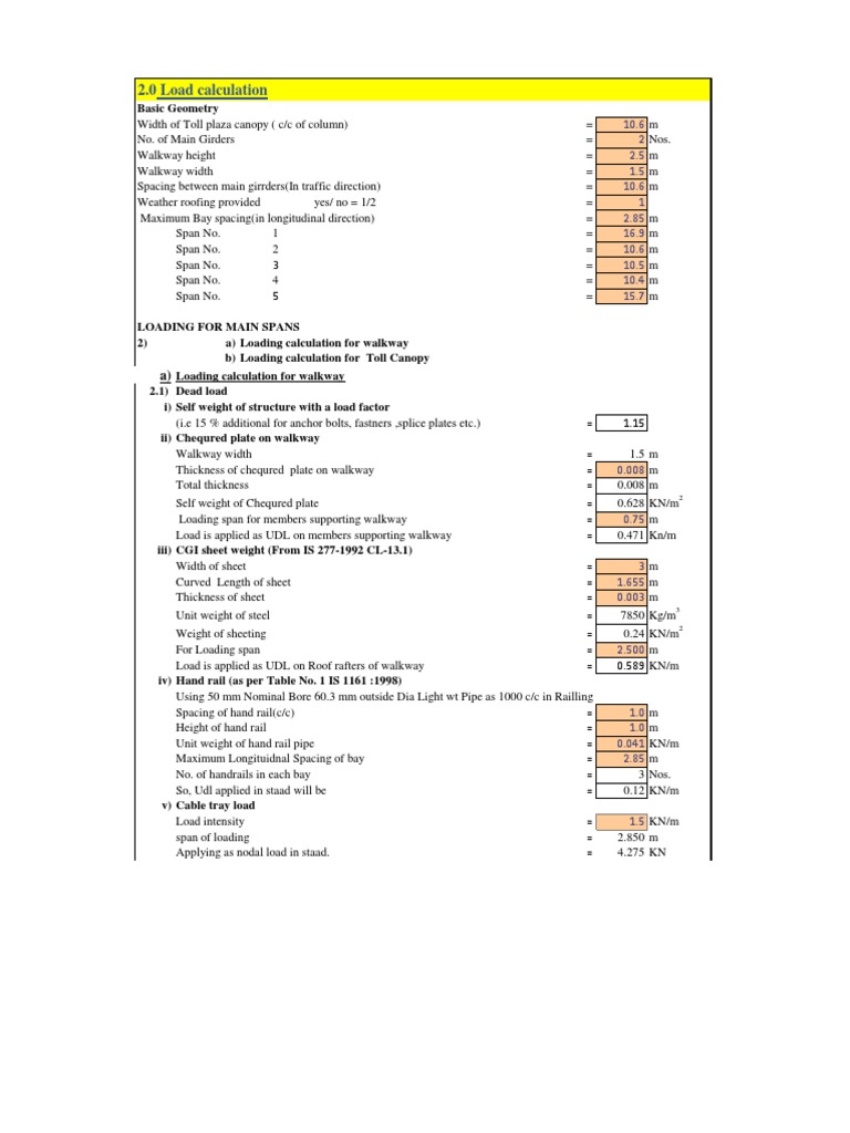 Load Calculations - Toll Canopy | PDF | Structural Load | Civil Engineering