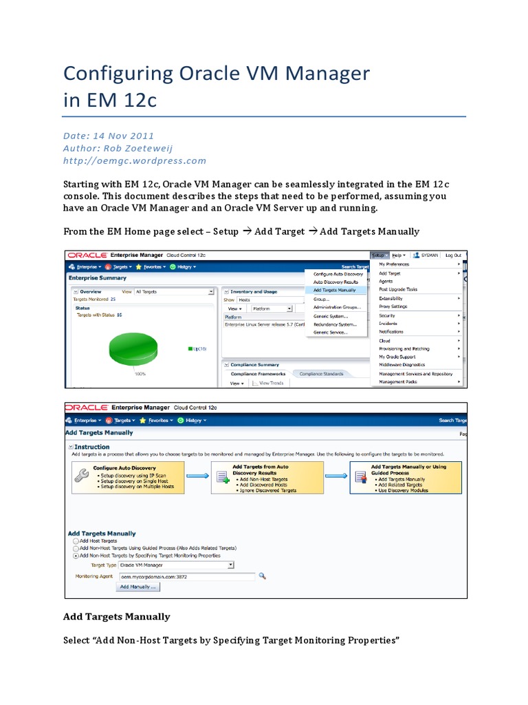 Configuring Oracle VM Manager in em 12c PDF | PDF | Information ...