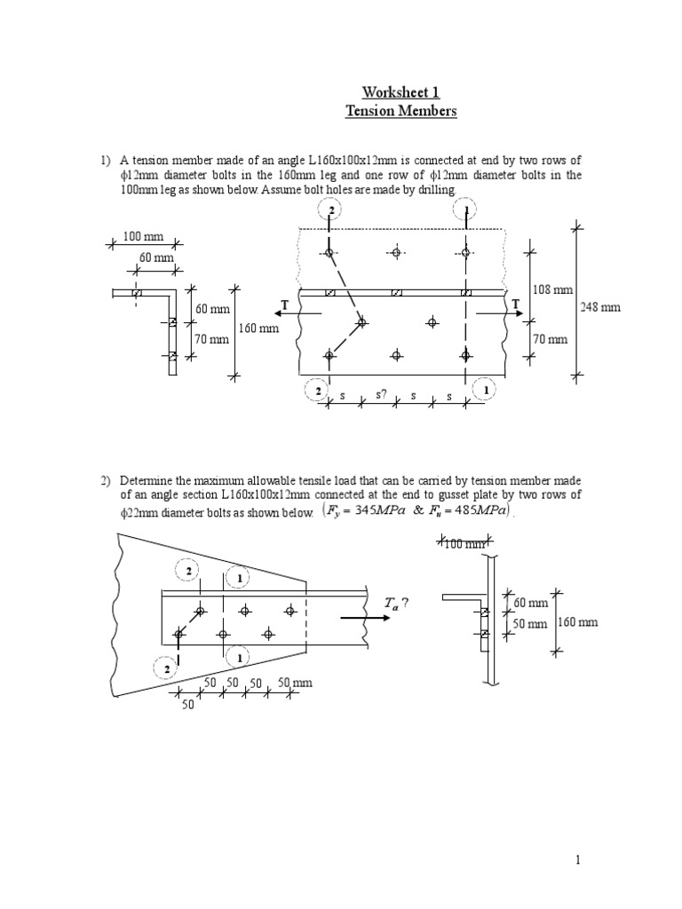 Worksheet 1 Tension Members: S S? S S | PDF