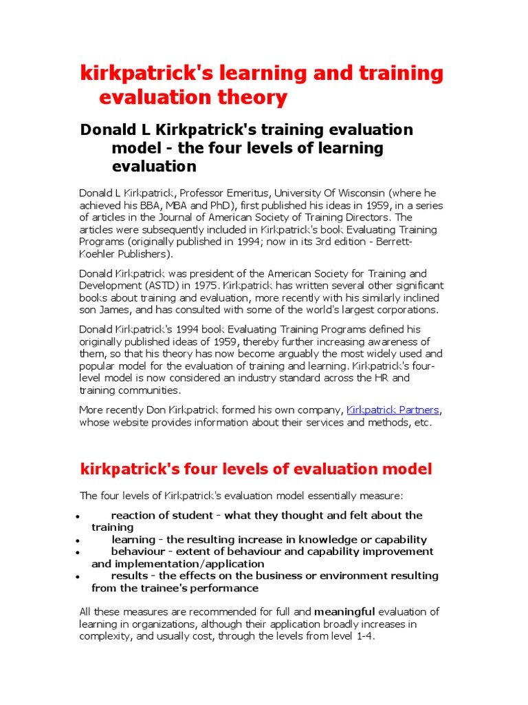 3 Kirkpatrick Evaluation Model Paper | PDF | Educational Assessment | Evaluation