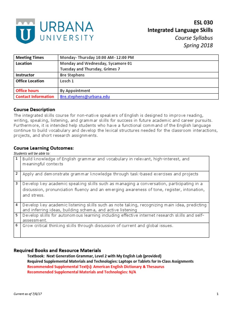 Integrated Skills Syllabus | PDF | Academic Dishonesty | Homework
