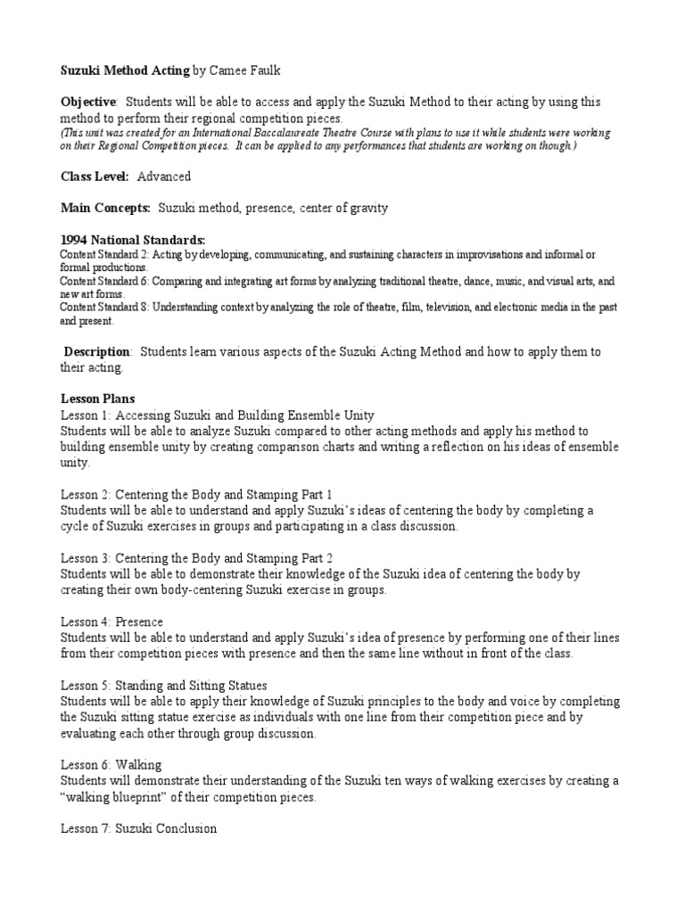 Suzuki Method Acting | PDF | Educational Assessment | Rubric (Academic)