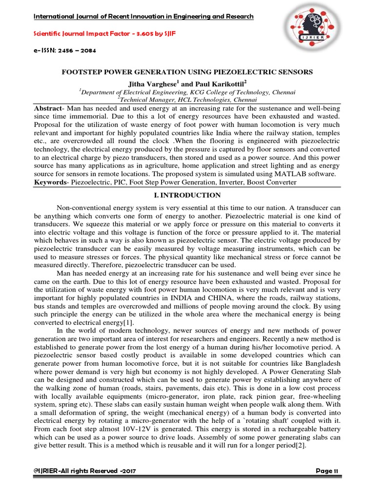 Footstep Power Generation Using Piezoelectric Sensors | PDF | Power ...