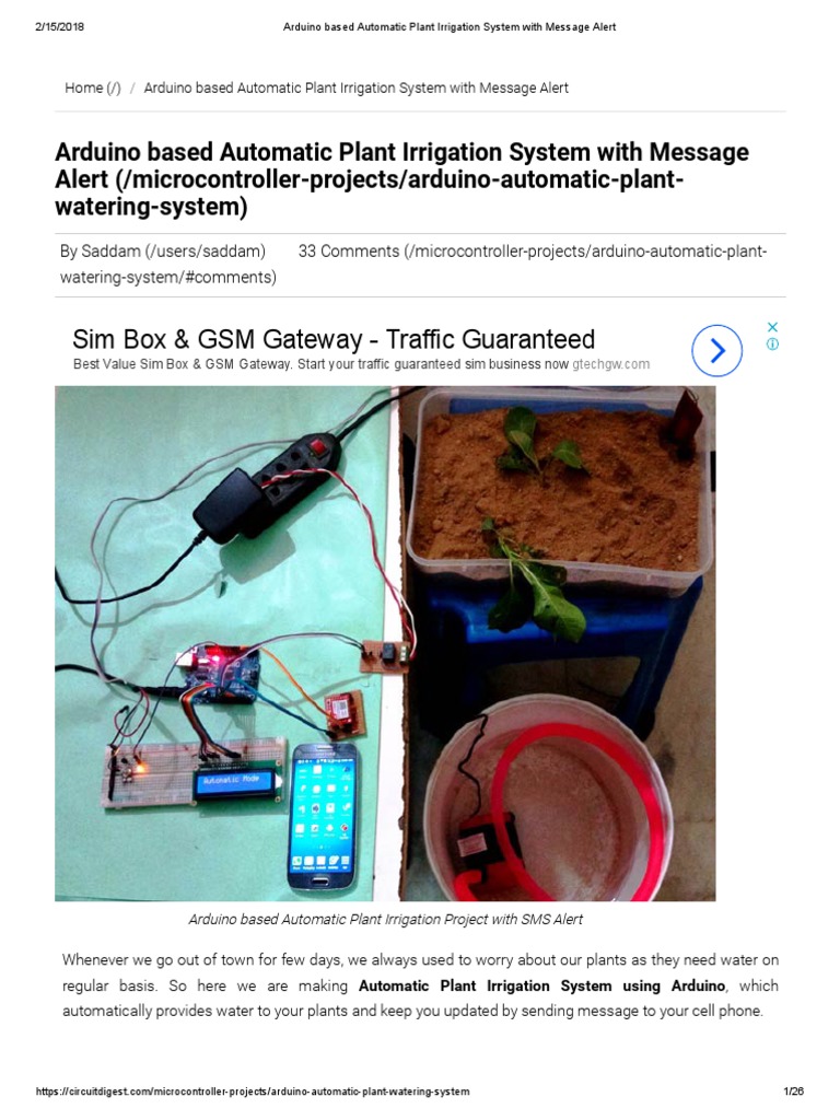 Arduino Based Automatic Plant Irrigation System With Message Alert ...