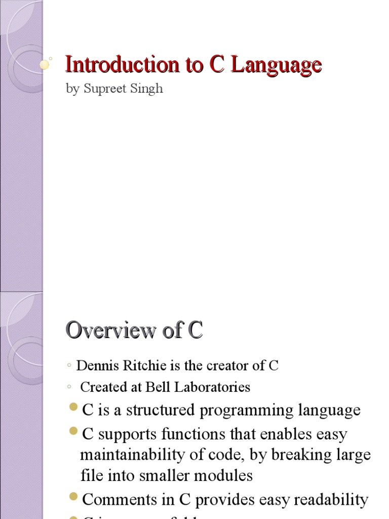 Introduction To C Language | PDF | Areas Of Computer Science | Pointer ...