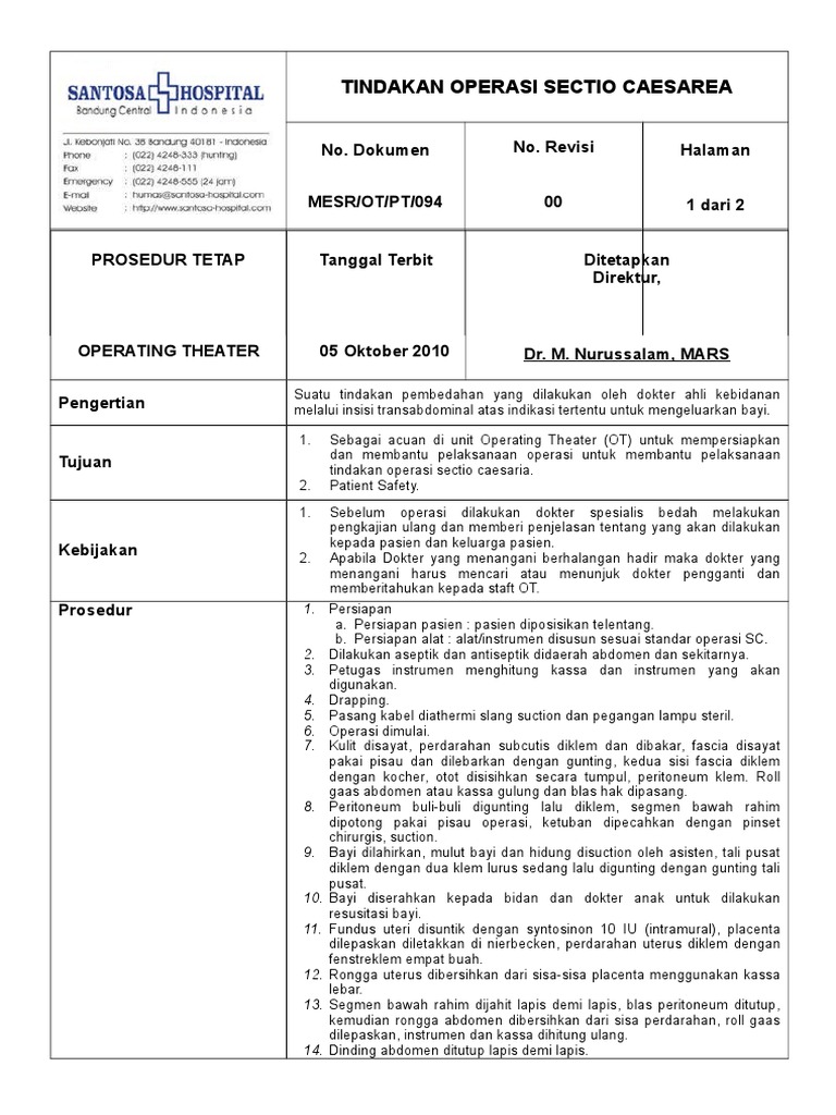 094 Tindakan Operasi Sectio Caesarea Rev00 | PDF