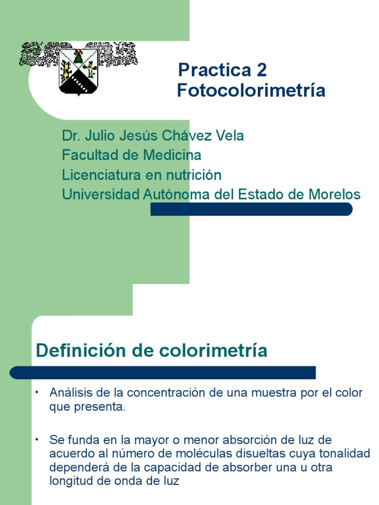 Practica 2 - Fotocolorimetria | PDF | Absorción (radiación ...