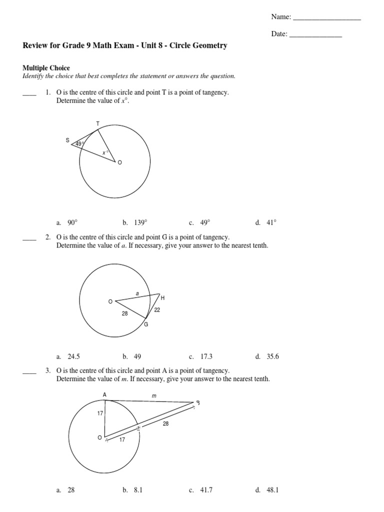 Grade 9 Circle Practice | Circle | Perpendicular