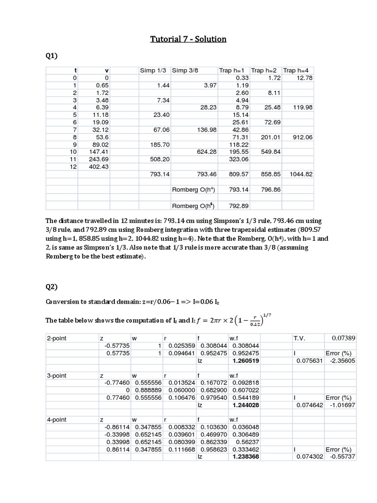 Tutorial 7 - Solution Romberg Integration | PDF | Mathematical Analysis ...