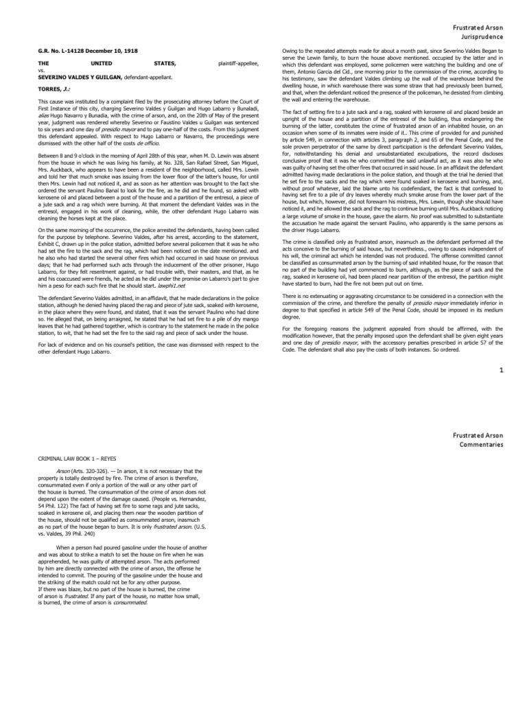 Frustrated Arson Case: U.S. vs. Valdes | PDF | Arson | Crime & Violence