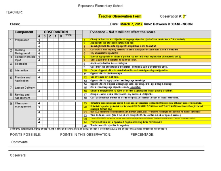 03 Third Observation 07mar2017 | PDF | Education Theory | Teachers