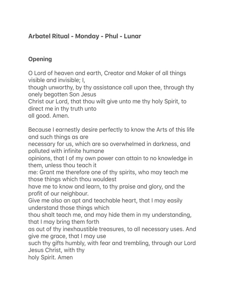Arbatel Ritual - Monday - Phul - Lunar | PDF | Religion & Spirituality