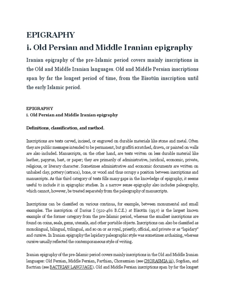 Old Persian and Middle Iranian Epigraphy | PDF | Cyrus The Great ...