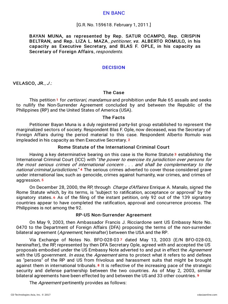 Bayan Muna vs. Romulo | PDF | Treaty | International Criminal Court