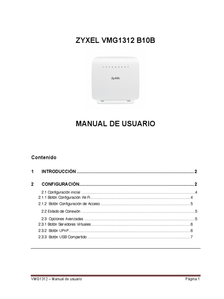 Manual de Usuario Zyxel VMG1312-B10B | PDF | Dirección IP | Enrutador (Computación)