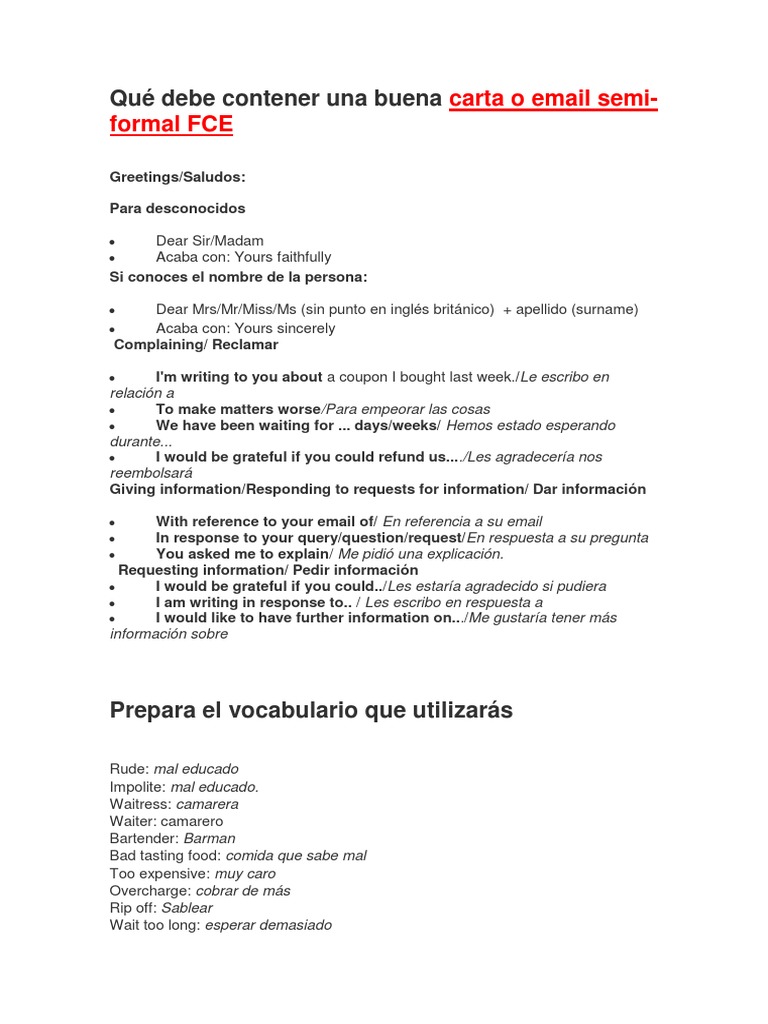 Qué Debe Contener Una Buena: Carta o Email Semi-Formal FCE | PDF
