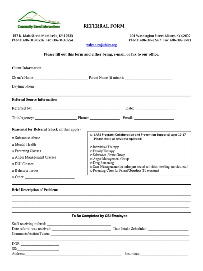 Updated Referral Form 1 | PDF | Substance Abuse | Clinical Psychology