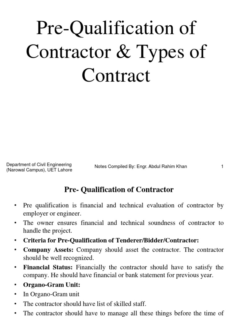 2-Pre-Qualification of Contractor & Types of Contract - PPT | PDF ...