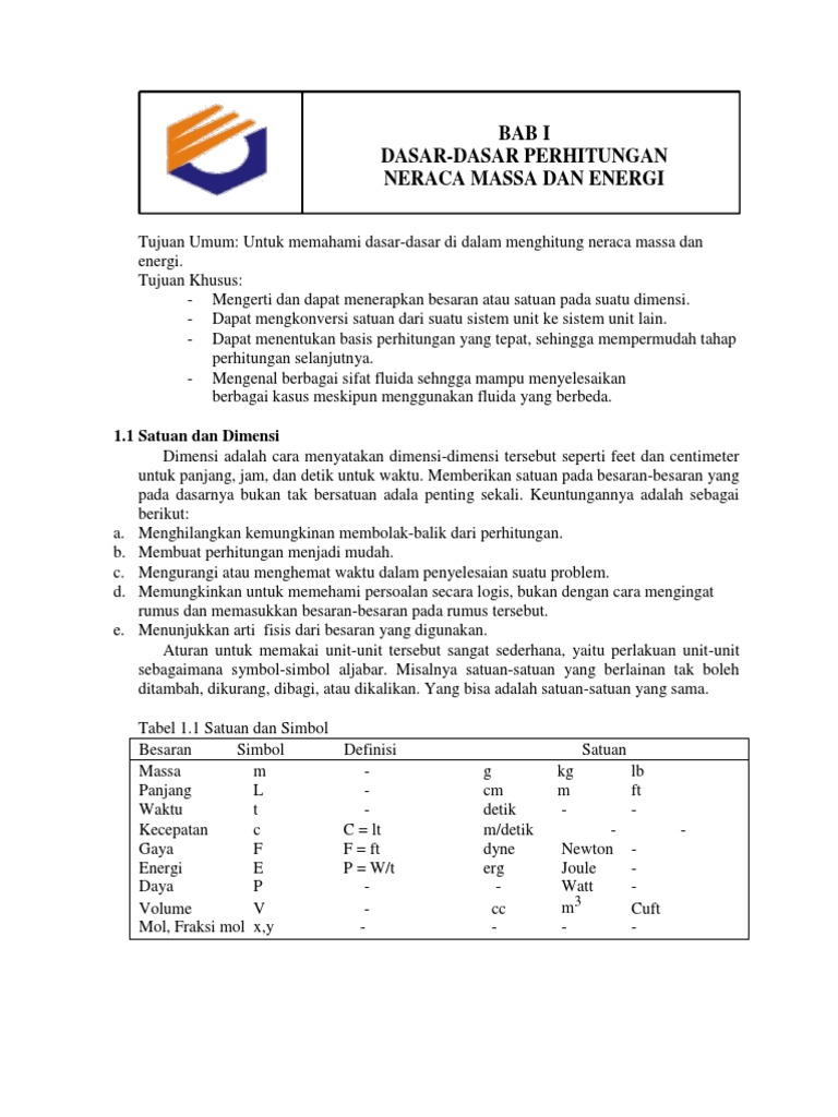 Dasar Perhitungan Neraca Massa dan Energi | PDF