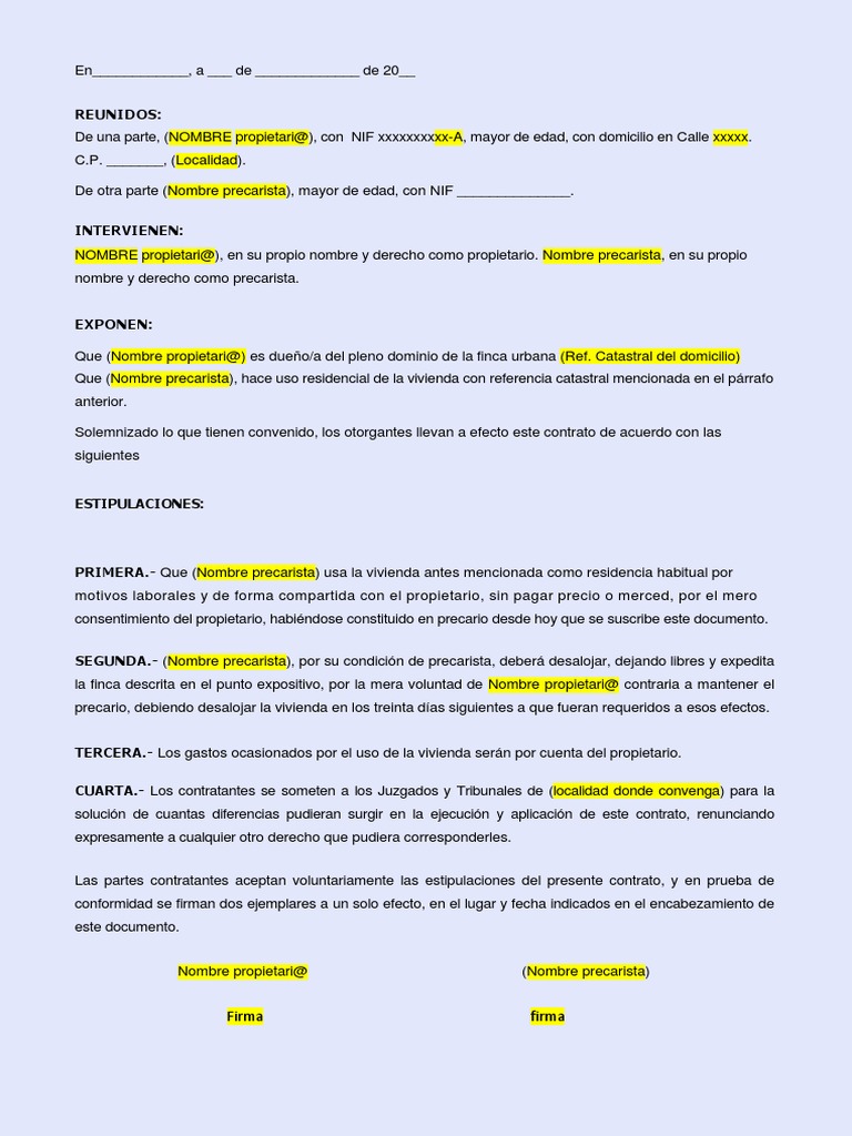 Modelo Contrato Precario Alquiler