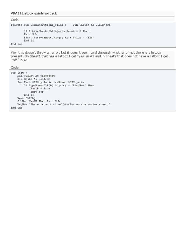 VBA If Listbox Exists | PDF