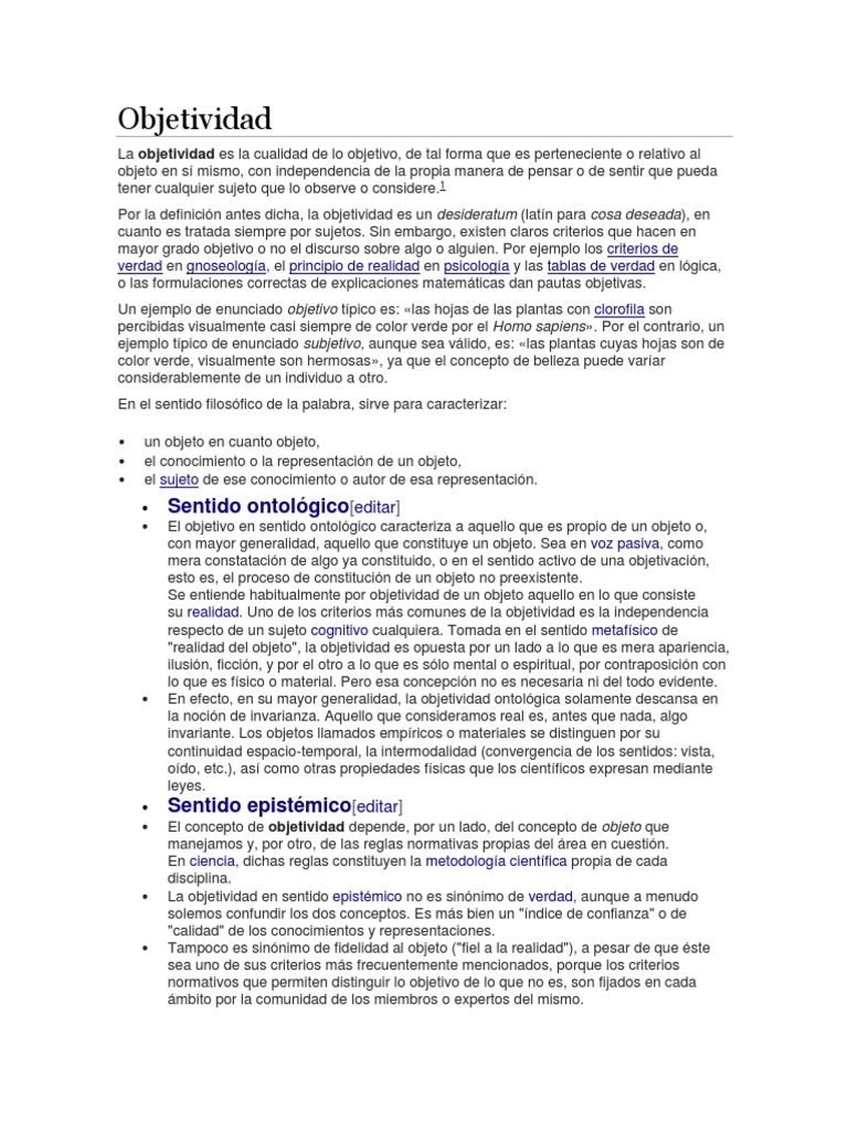 Trabajo Sobre Objetividad y Subjetividad | PDF | Objetividad (filosofía ...